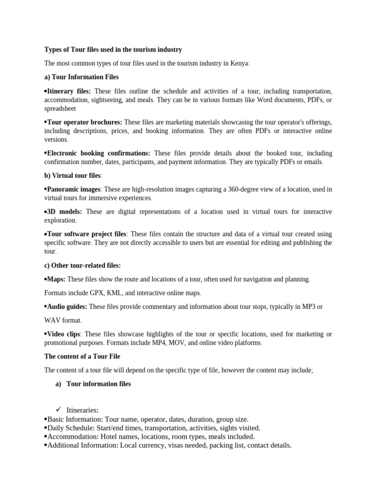 Types of Tour Files Used in The Tourism Industry | PDF