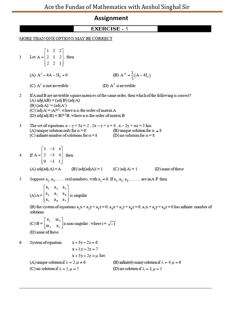 Determinant Matrices Combine Assignment 1 1703229934500 | PDF