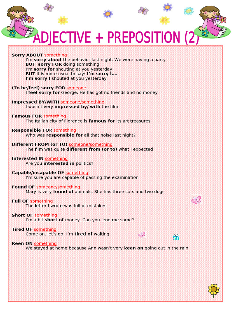 Adjective Preposition 2 Grammar Drills - 105539 | PDF