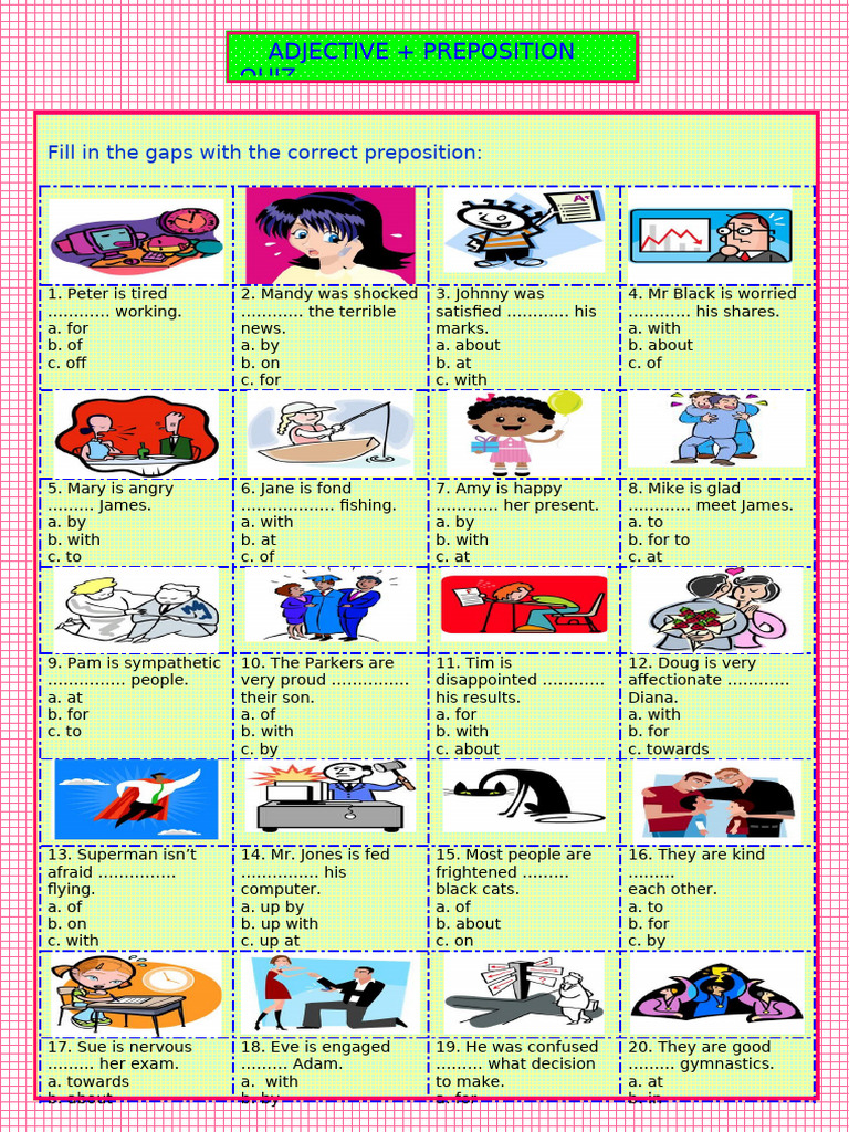 Adjective Preposition Quiz - 18403 | PDF