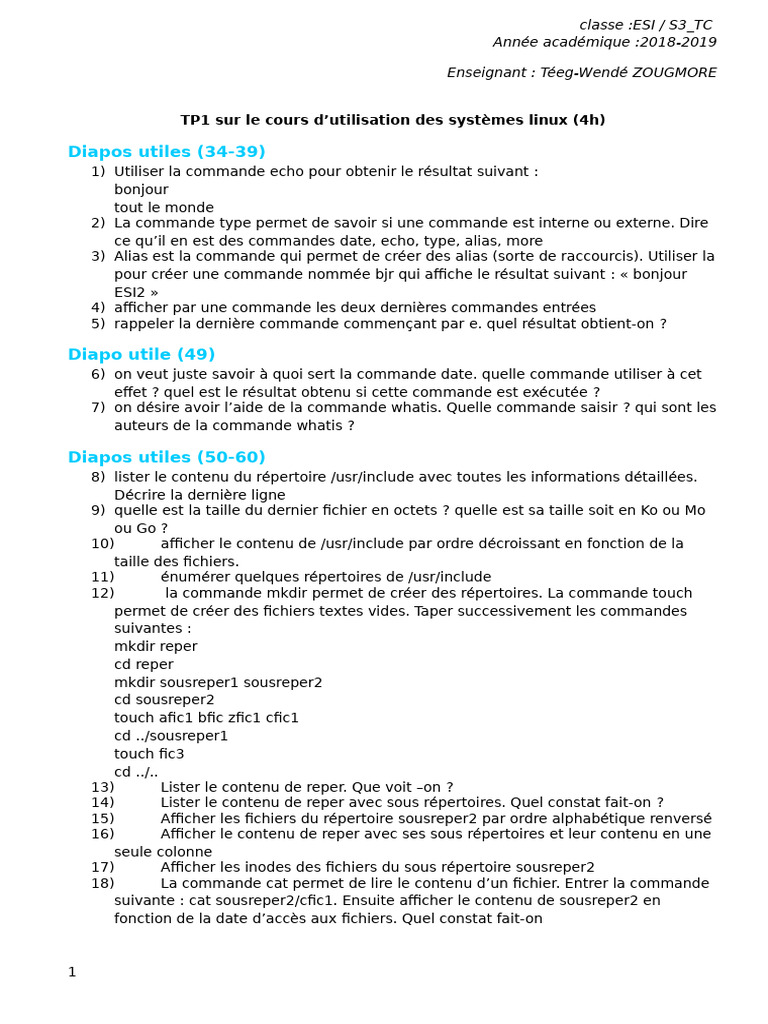 tp1 Linux 18 19 | PDF