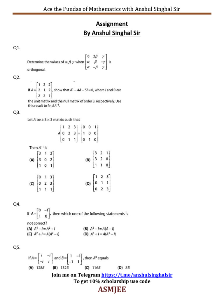 Matrices Assignment 9 1703229925153 | PDF