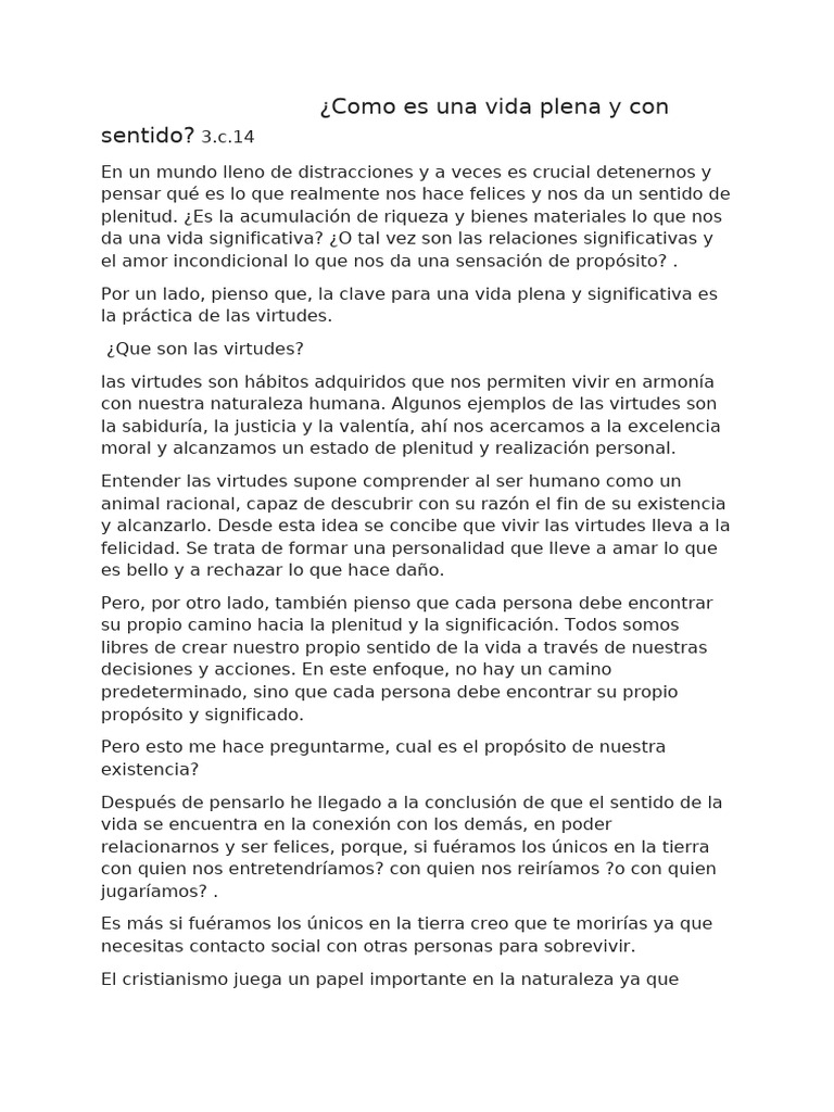 ¿Como Es Una Vida Plena y Con Sentido? | PDF