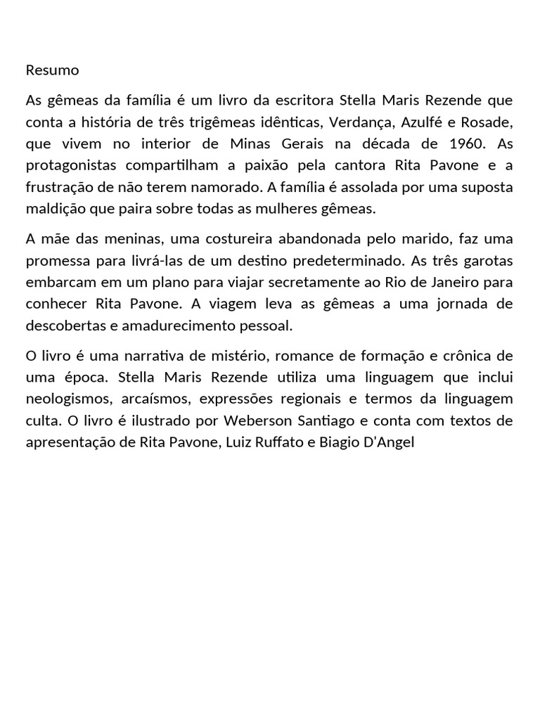 Resumo - Gêmeas Da Família | PDF