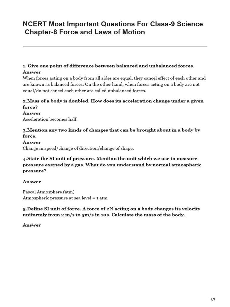 Important Question Class 9 Science Chapter 8 | PDF