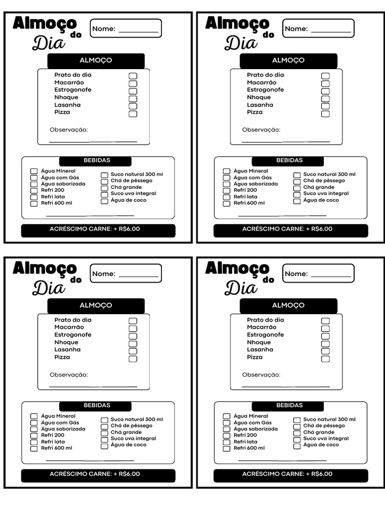 Documento A4 Comanda Pastelaria MInimalista Preto e Branco | PDF