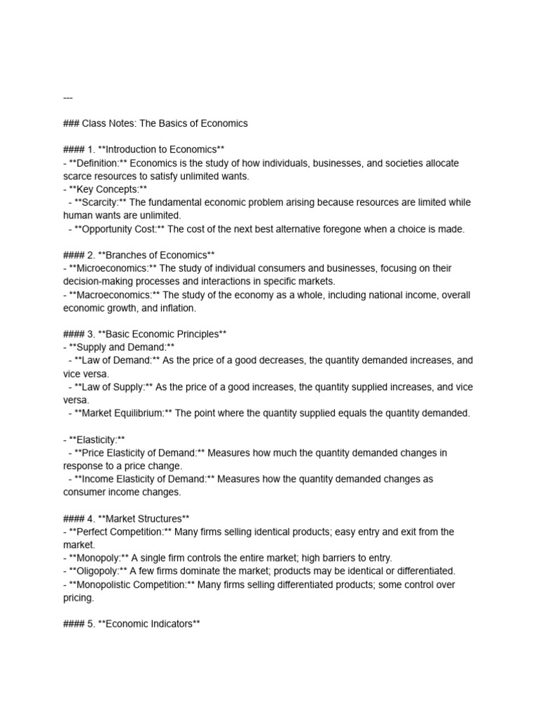 Class Notes - The Basics of Economics | PDF
