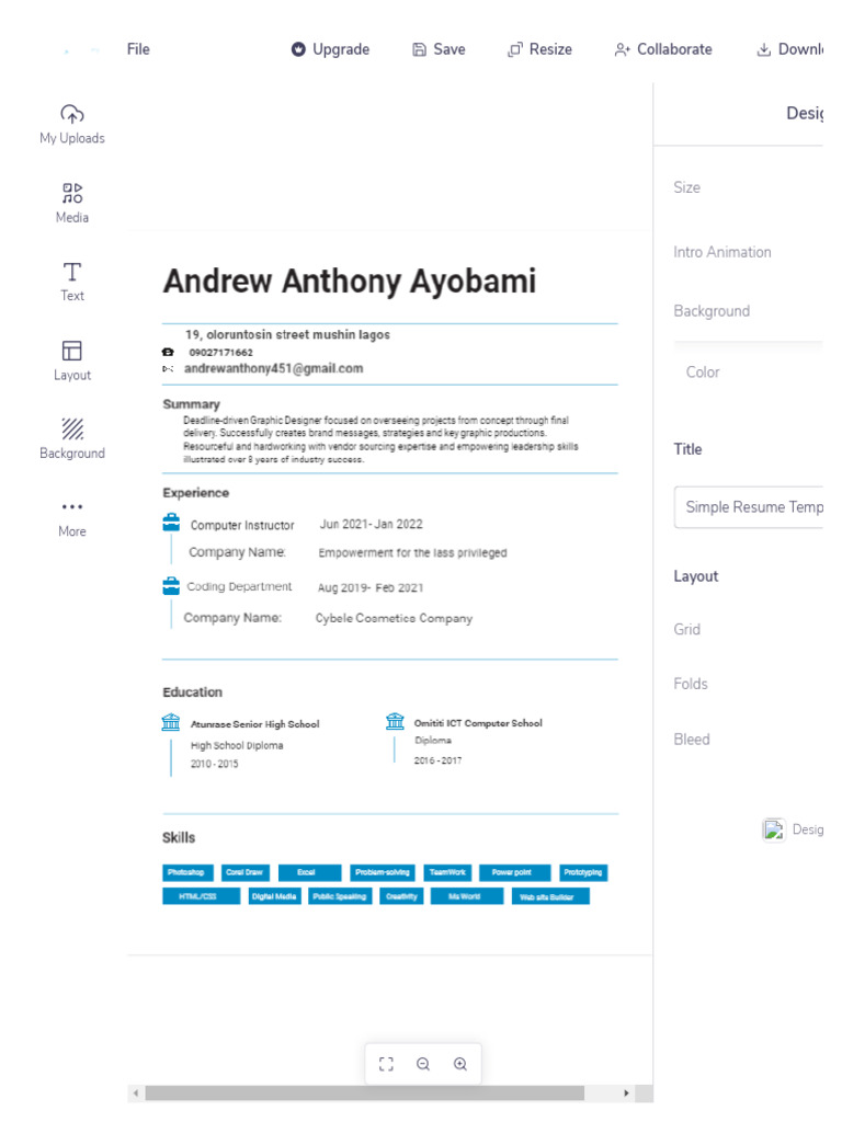 Simple Resume Template - PosterMyWall | PDF
