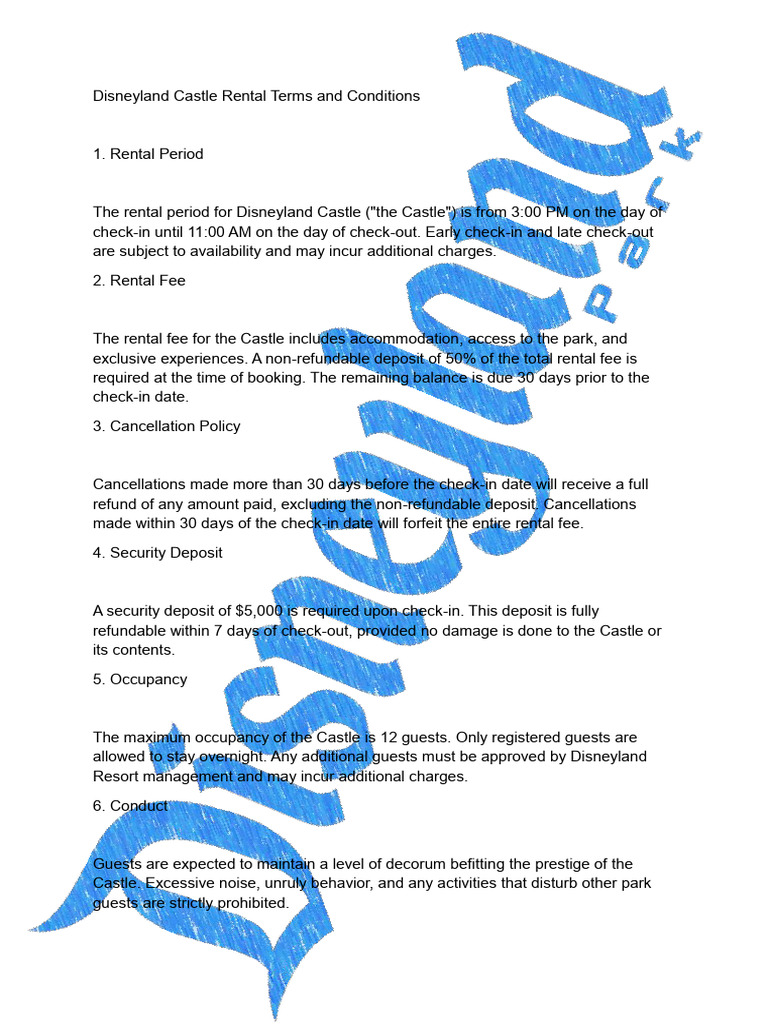 Disneyland Castle Rental Terms and Conditions | PDF