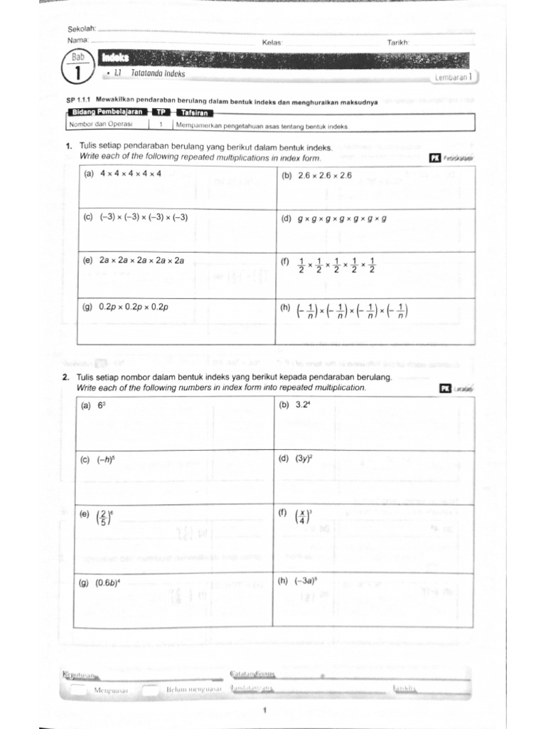 Bab 1 - Hukum Indeks Matematik Tingkatan 3 | PDF