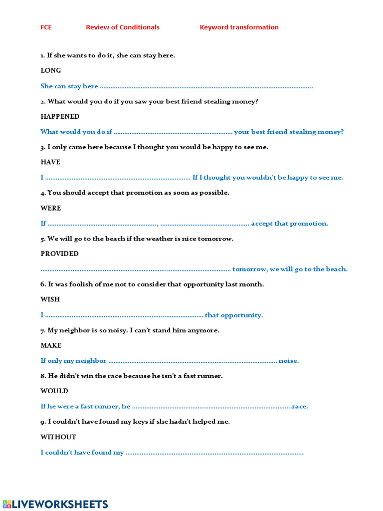 FCE Review of Conditionals Keyword Transformation: 7. My Neighbor Is So Noisy. I Can't Stand Him ...