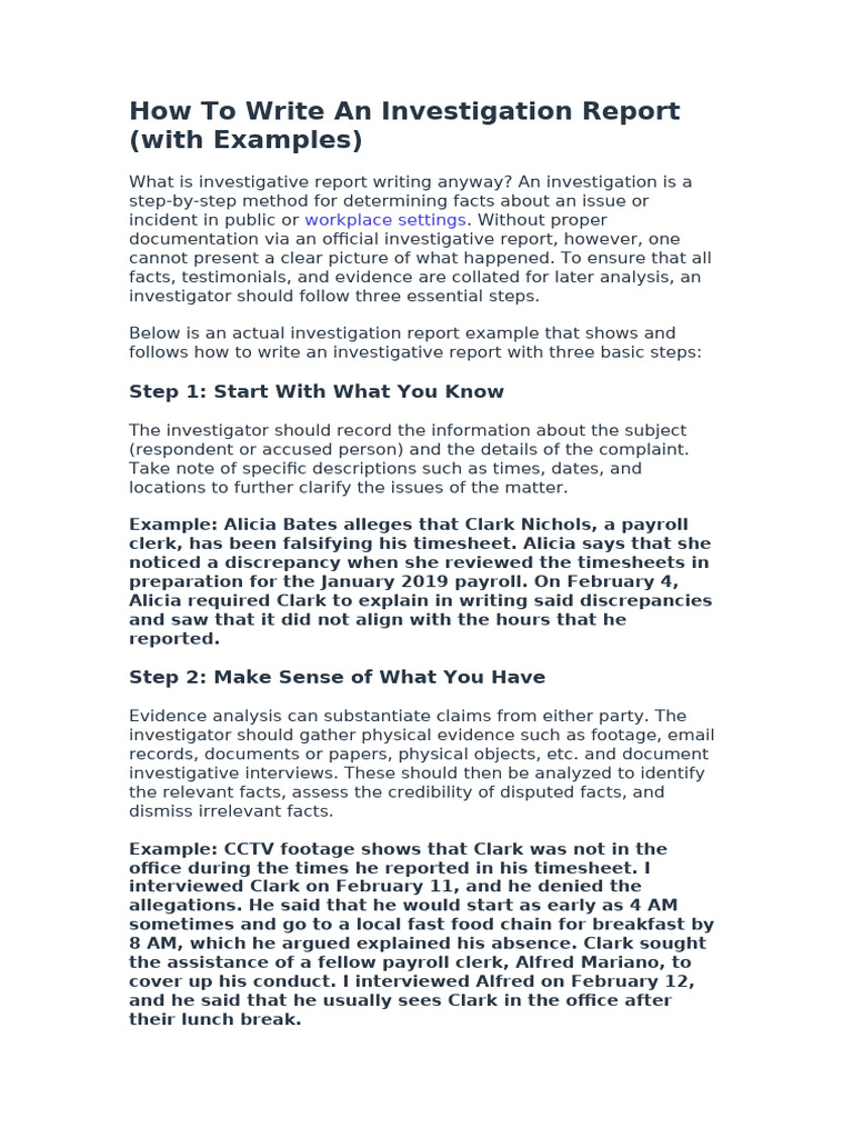 How To Write An Investigation Report | PDF