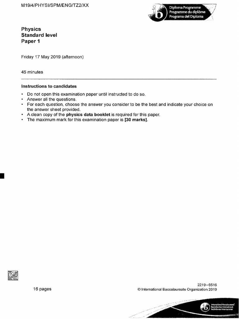 m19 4 Physi p1 SL Tz2 | PDF