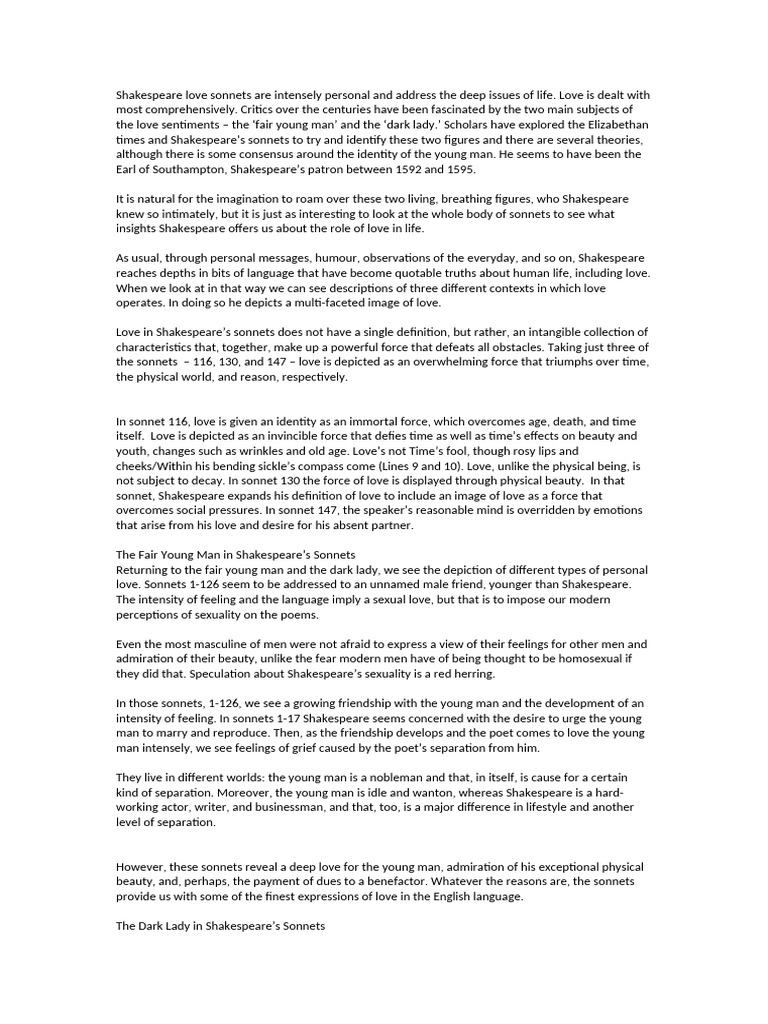 Shakespeare Love Sonnets | PDF