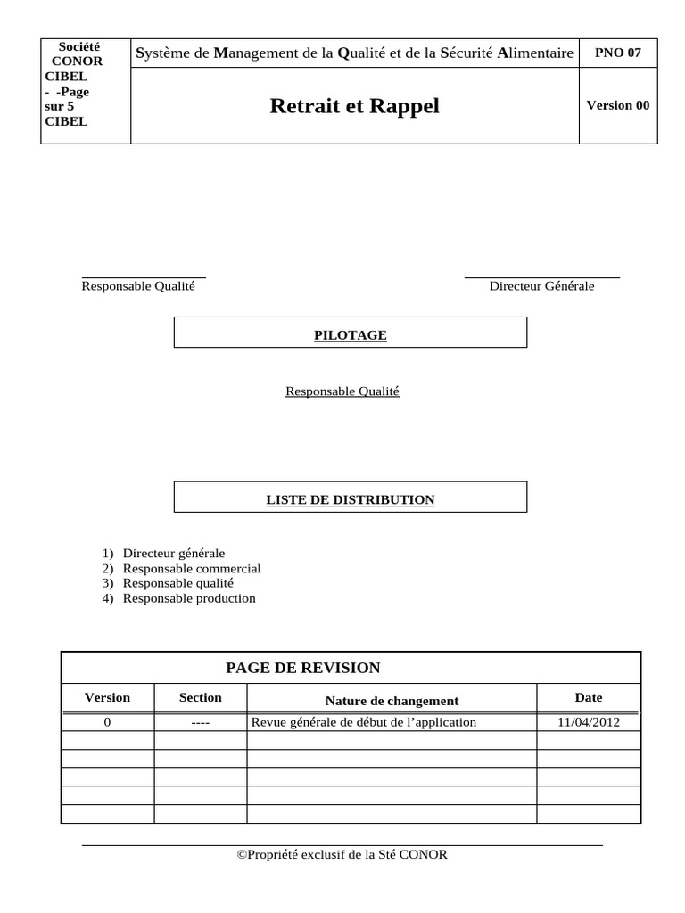 PNO - 07 Procédure de Rappel | PDF