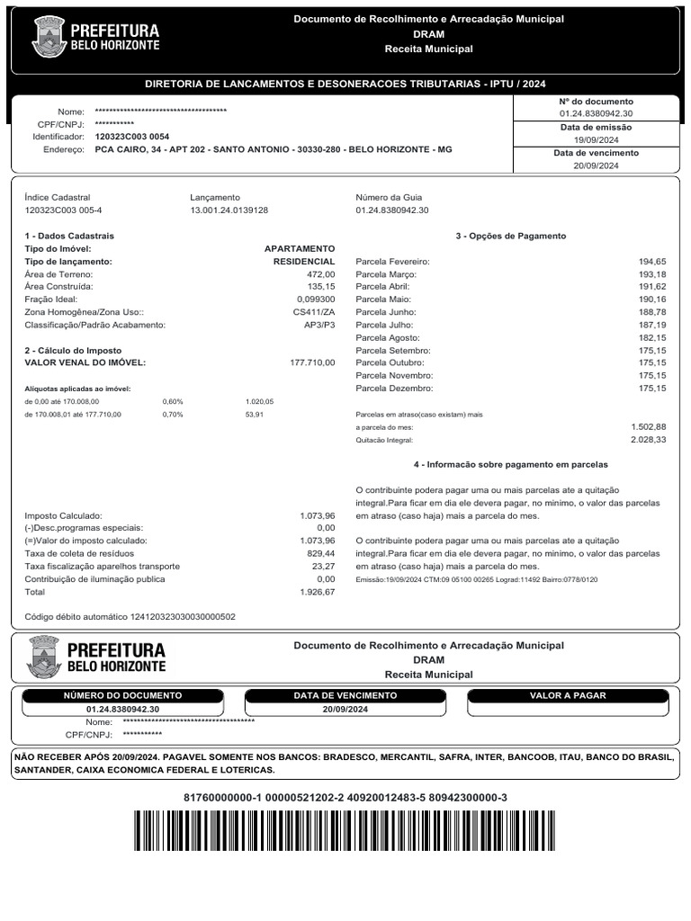 Guia IPTU 2024 Fernando Siqueira | PDF