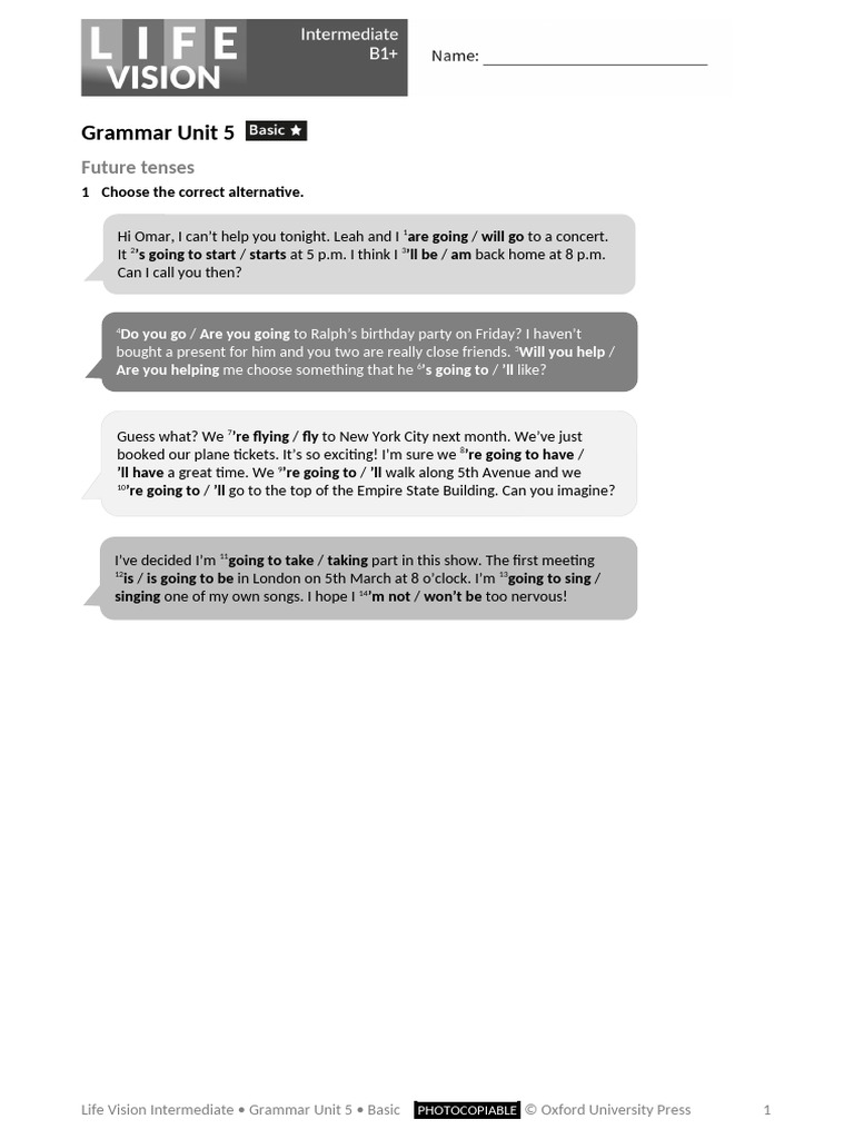 LV Int U5 Grammar Basic Worksheet | PDF