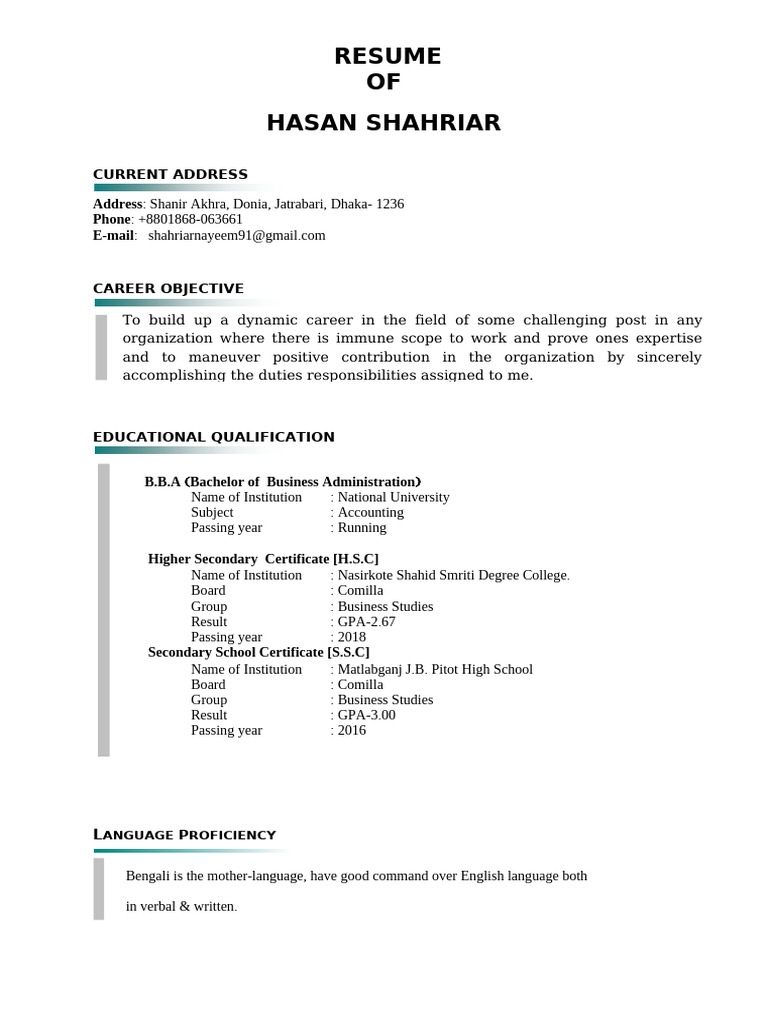 Hasan Naim Vai CV | PDF