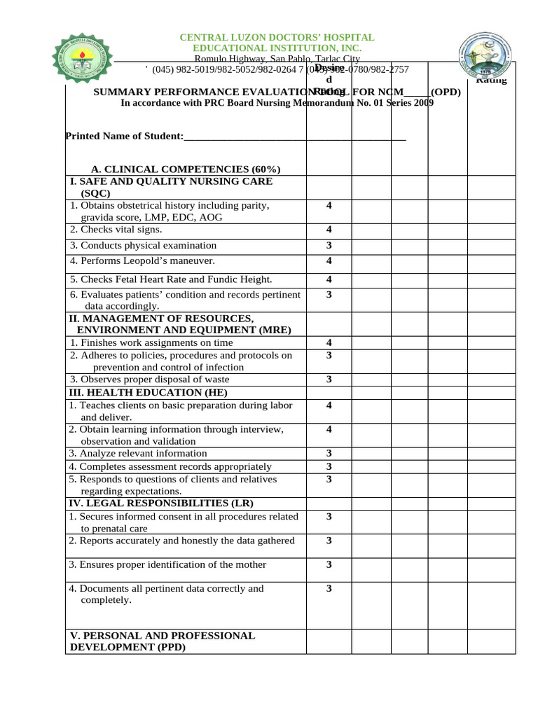 Summary of Performance Evaluation Tool For NCM Opd | PDF