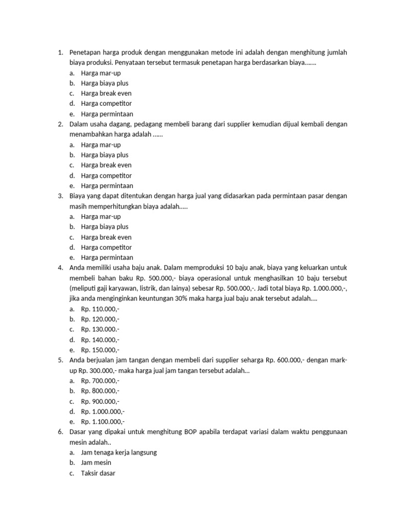 Soal Kelas 12 Pkwu - Kisi-Kisi | PDF