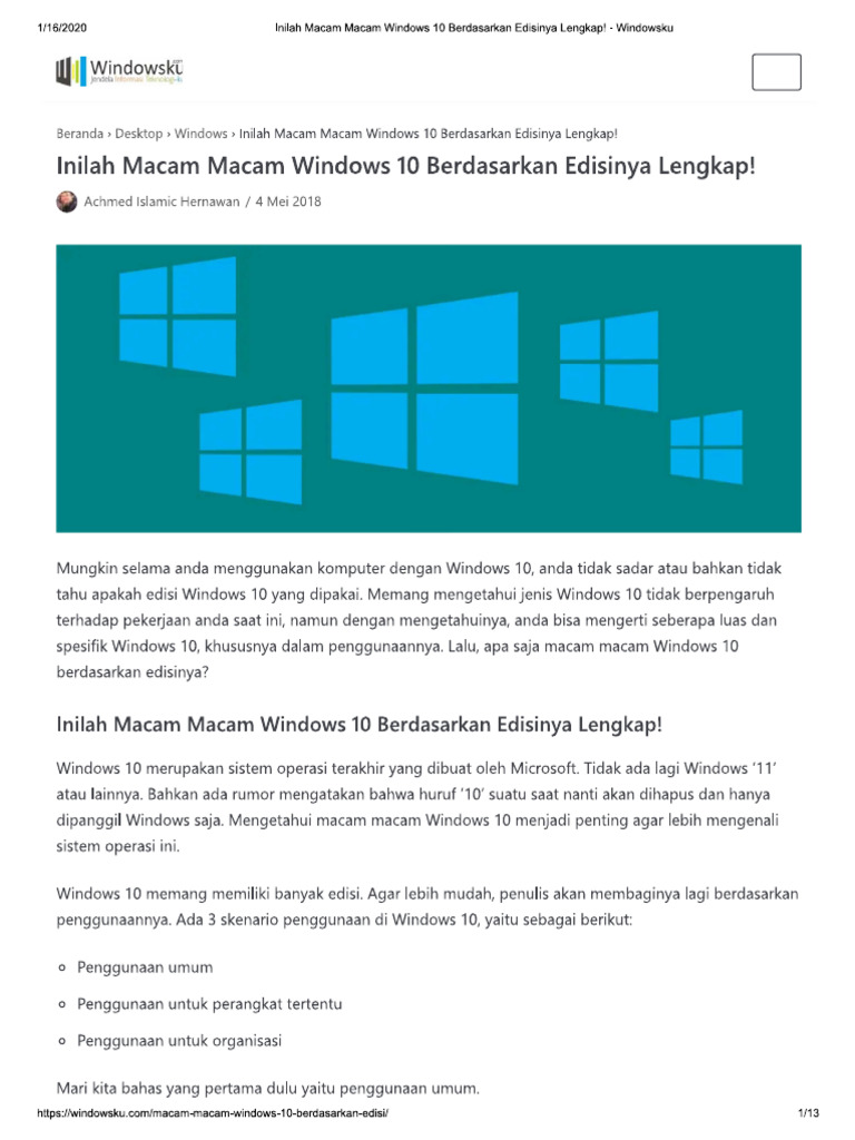 Inilah Macam Macam Windows 10 Berdasarkan Edisinya | PDF