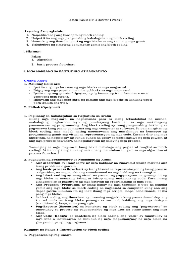 Lesson Plan in EPP4 Q1 Week 8 | PDF