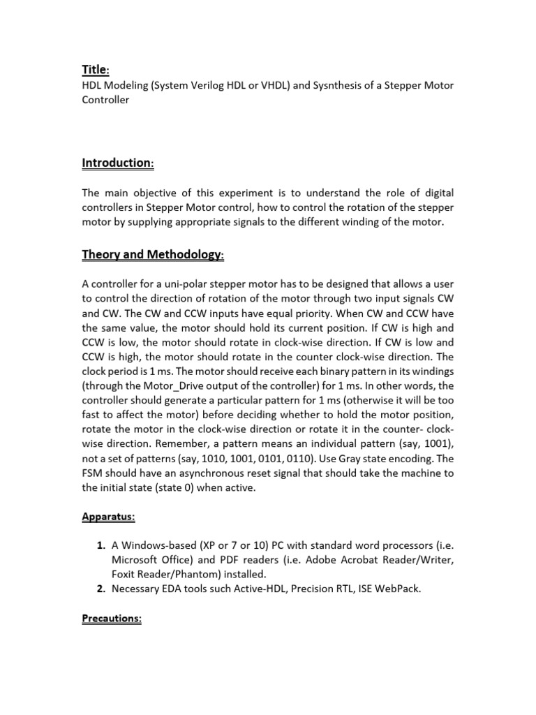 STEPPER MOTOR CONTROLLER Report | PDF