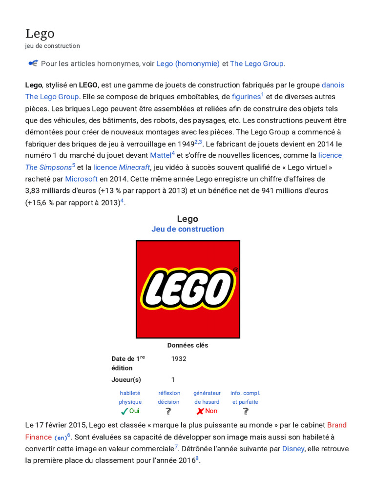 Lego - Wikipédia | PDF