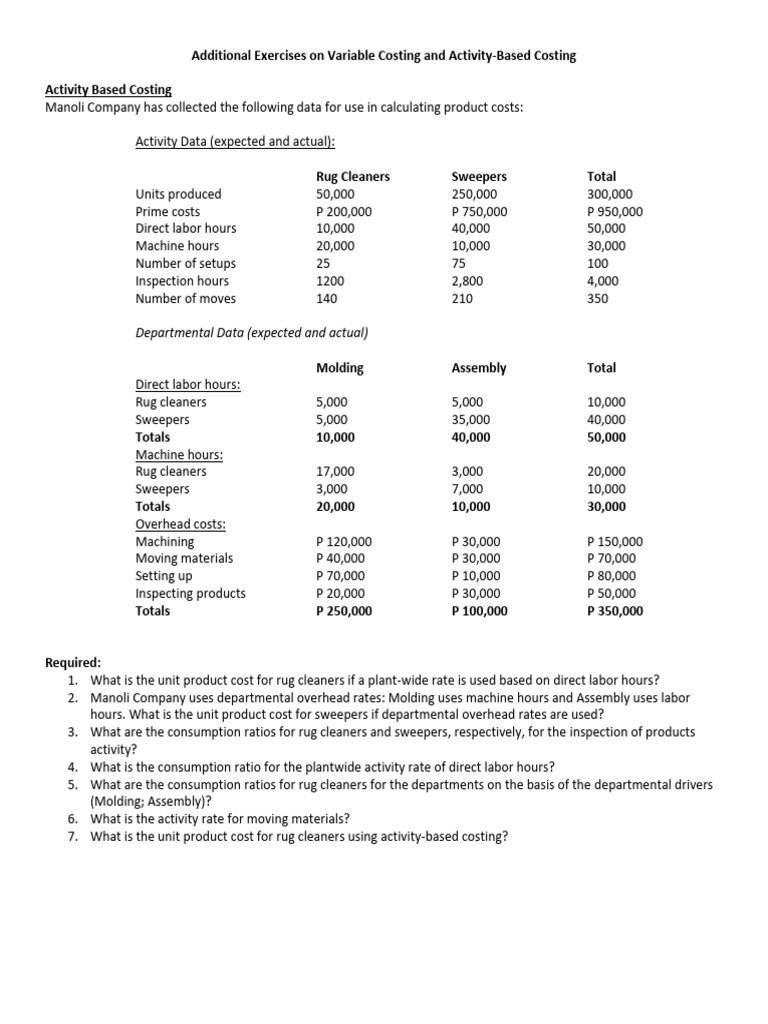 Variable & Activity-Based Costing Exercises | PDF | Business | Technology & Engineering