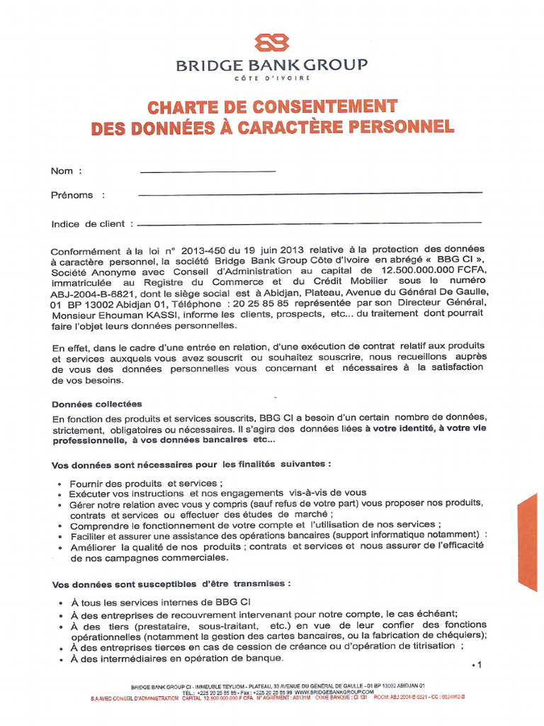 Formulaire Charte de Consentement de Donnees A Caractere Personnel | PDF