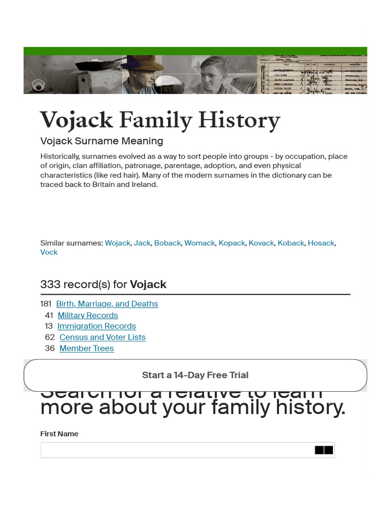 Vojack Surname Meaning & Vojack Family History at Ancestry - Com® | PDF