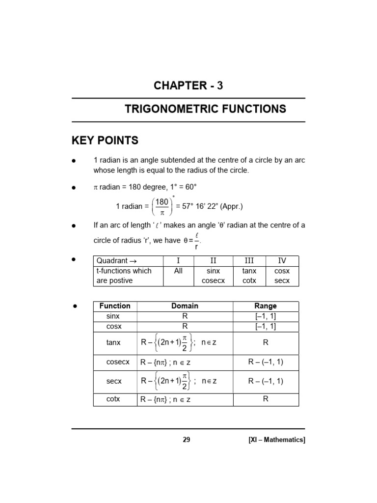 11 Maths Trigonometric Functions Notes Assignments | PDF