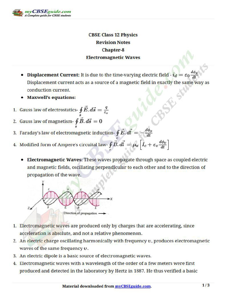 12 Physics Notes ch08 Electromagnetic Waves | PDF
