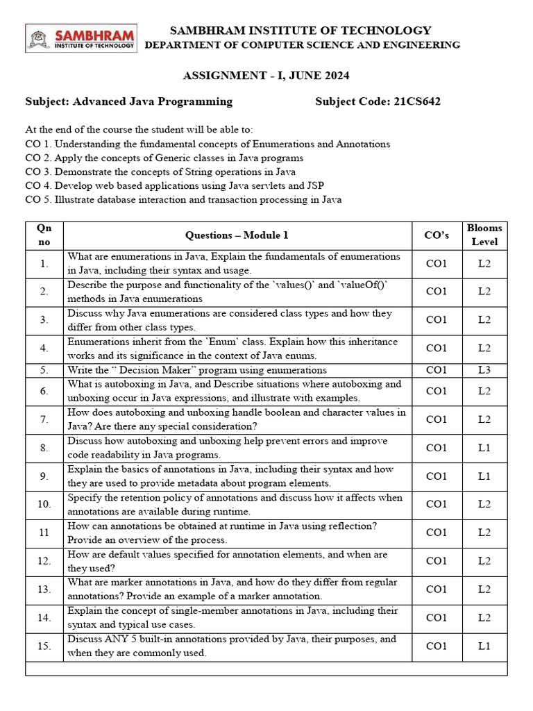 Assignment I - Mod 1 and 2 | PDF
