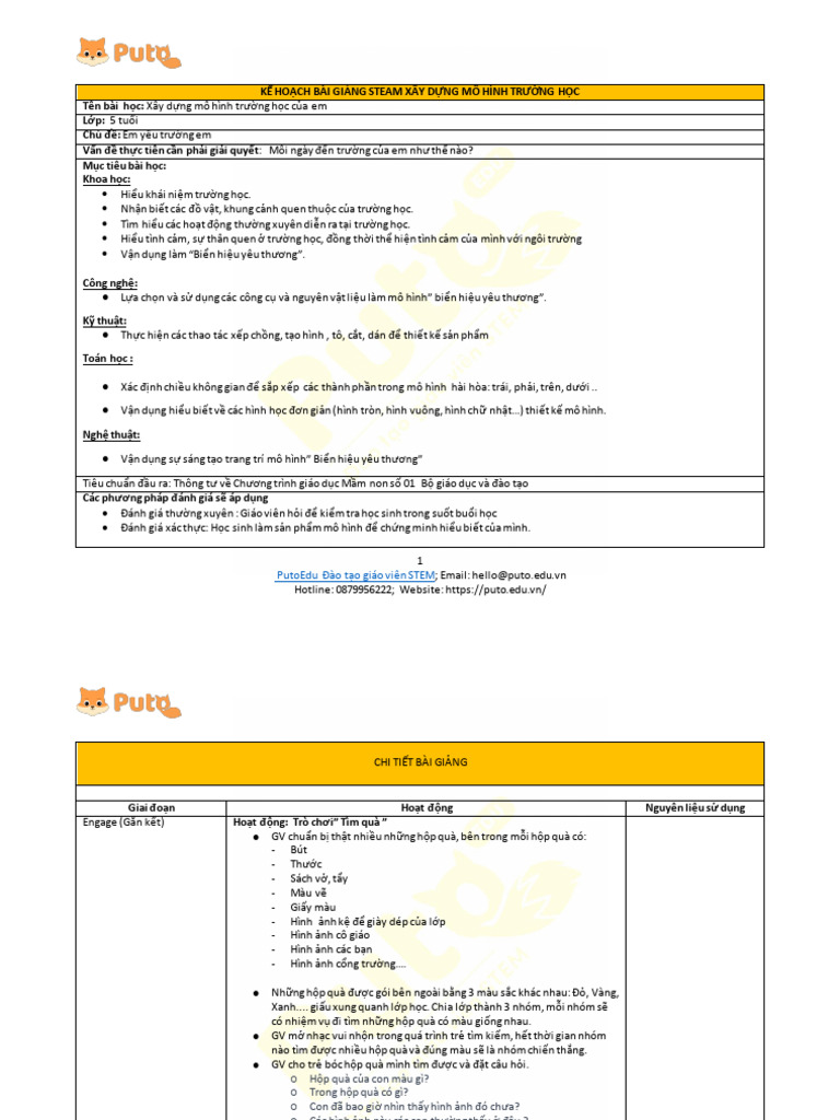 PutoEdu - GA - Xây D NG Mô Hình Trư NG - 5 Tu I | PDF