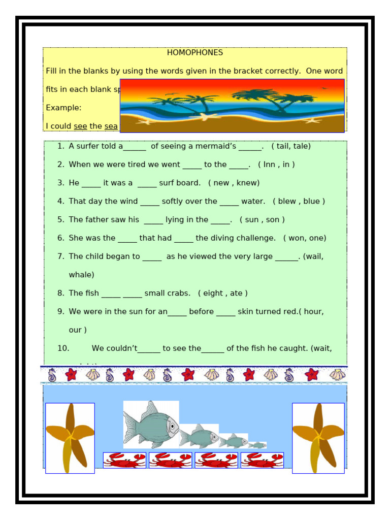 Homophones Homographs Synonyms Reading Comprehension Exercises 48863 | PDF