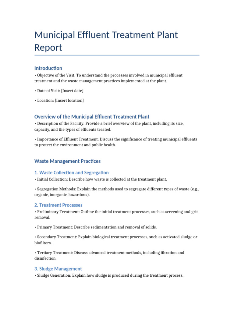 Municipal Effluent Treatment Plant Report | PDF