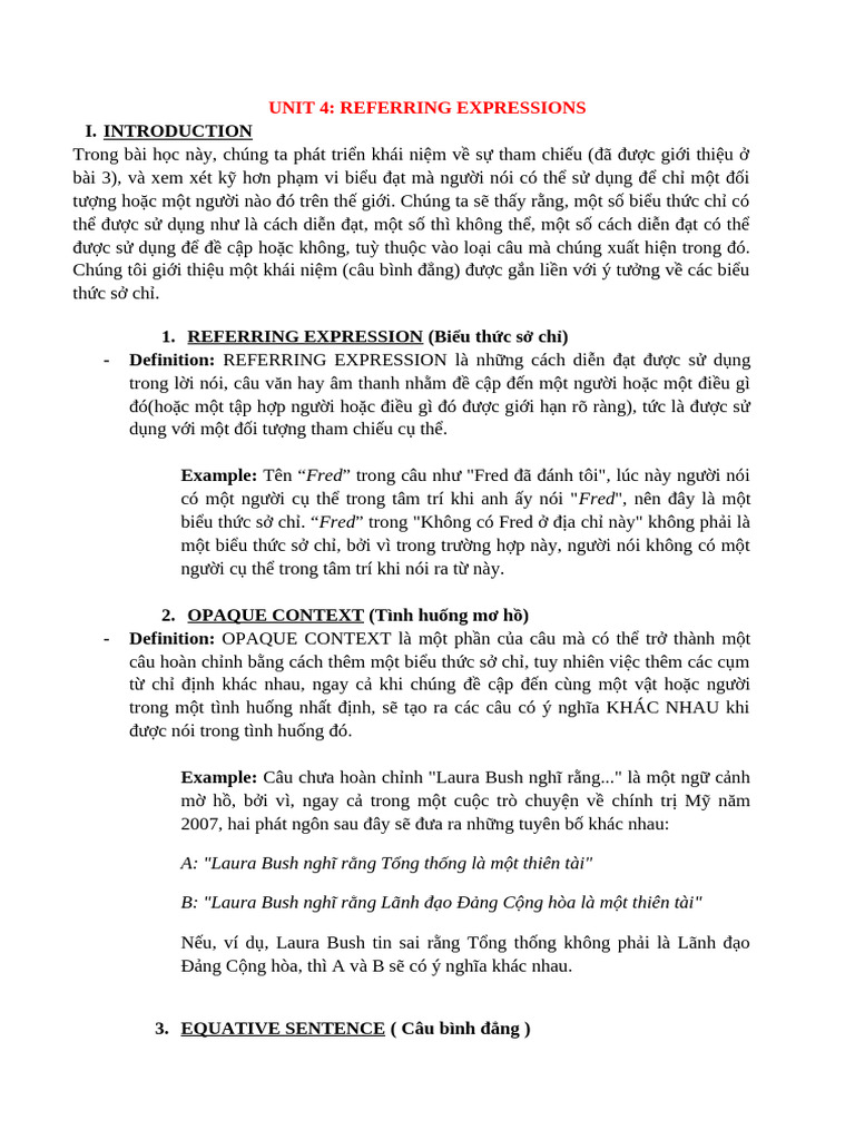Unit 4 - Referring Expressions Summary | PDF