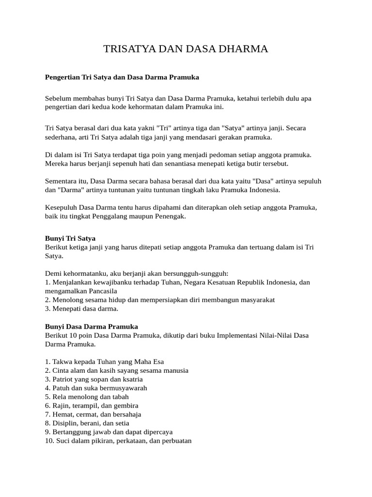 Trisatya Dan Dasa Dharma | PDF