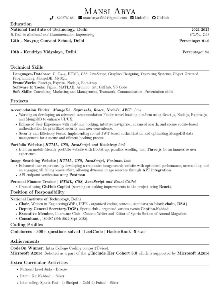 Mansi Arya Resume | PDF