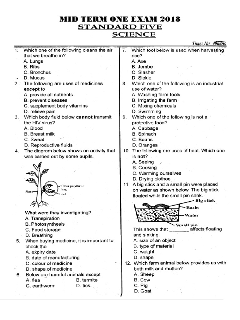 Science STD 5 Mid Term 1 2018 | PDF