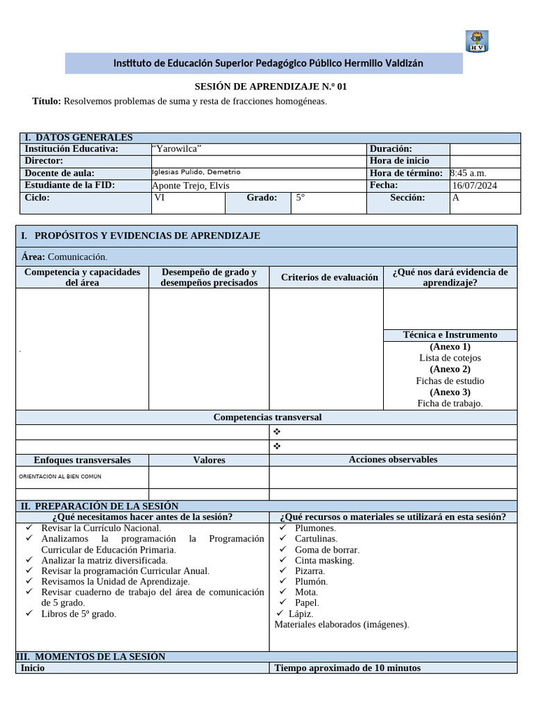 esquema de sesion | PDF