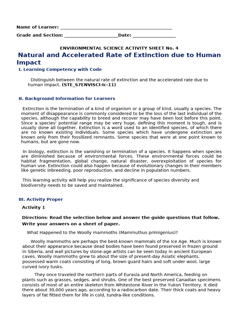 Notes Lesson 4 Natural Extinction Rate | PDF | Extinction | Earth Sciences