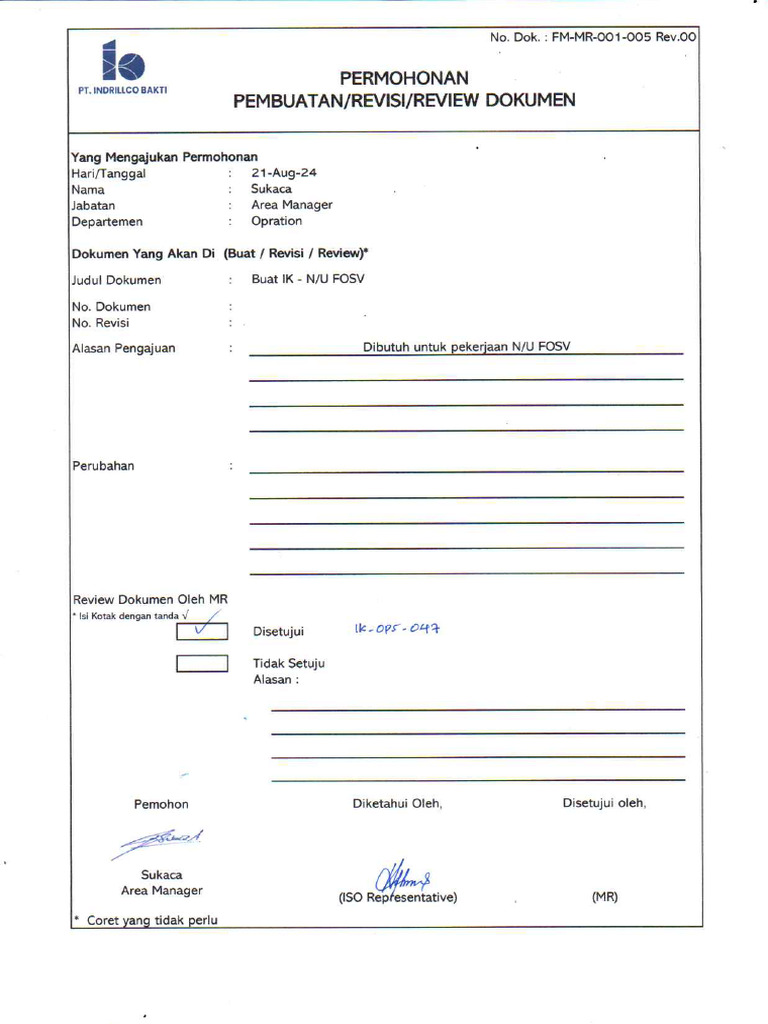 Pengajuan Buat IK-OPS Tgl. 21 Agustus 2024 | PDF