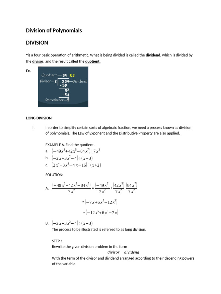 Division of Polynomials | PDF