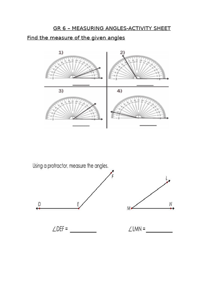 GR 6-Measuring Angles - Activity Sheet | PDF