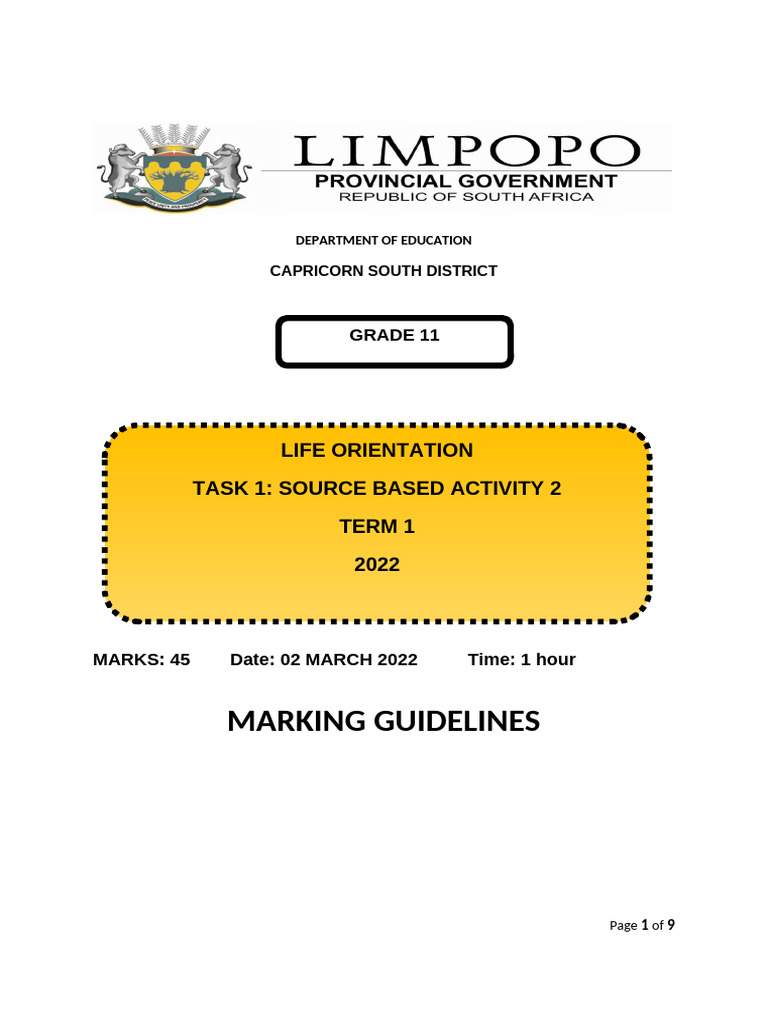 Grade 11 Life Orientation 2022 Source Based Task Activity 2 ...