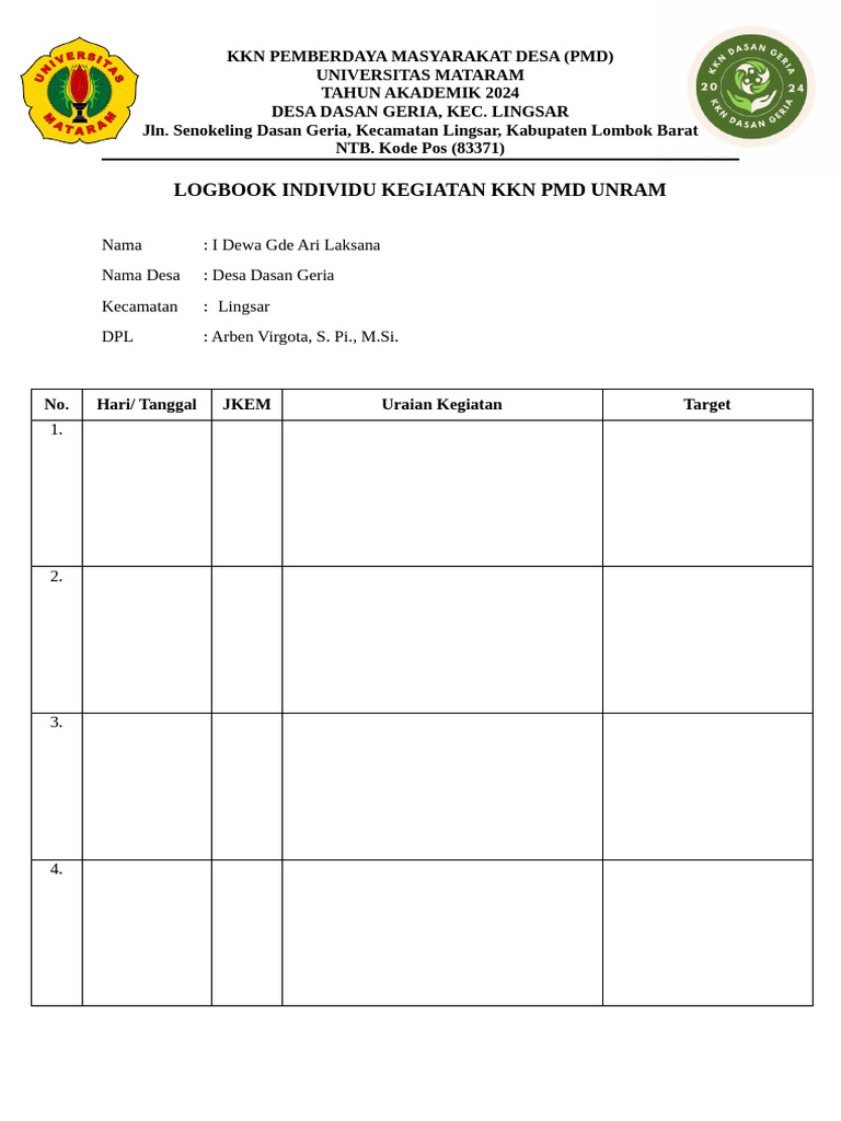 Logbook Individu New | PDF