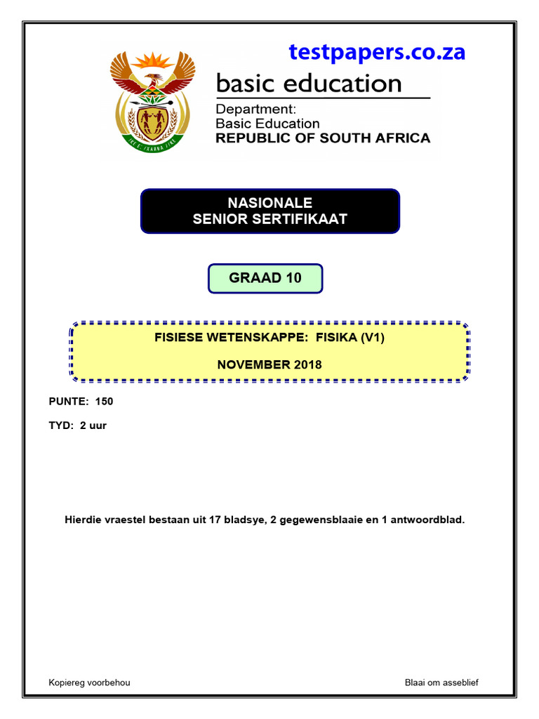 Gr10 Phy P1 (Afrikaans) November 2018 Question Paper | PDF | International System Of Units