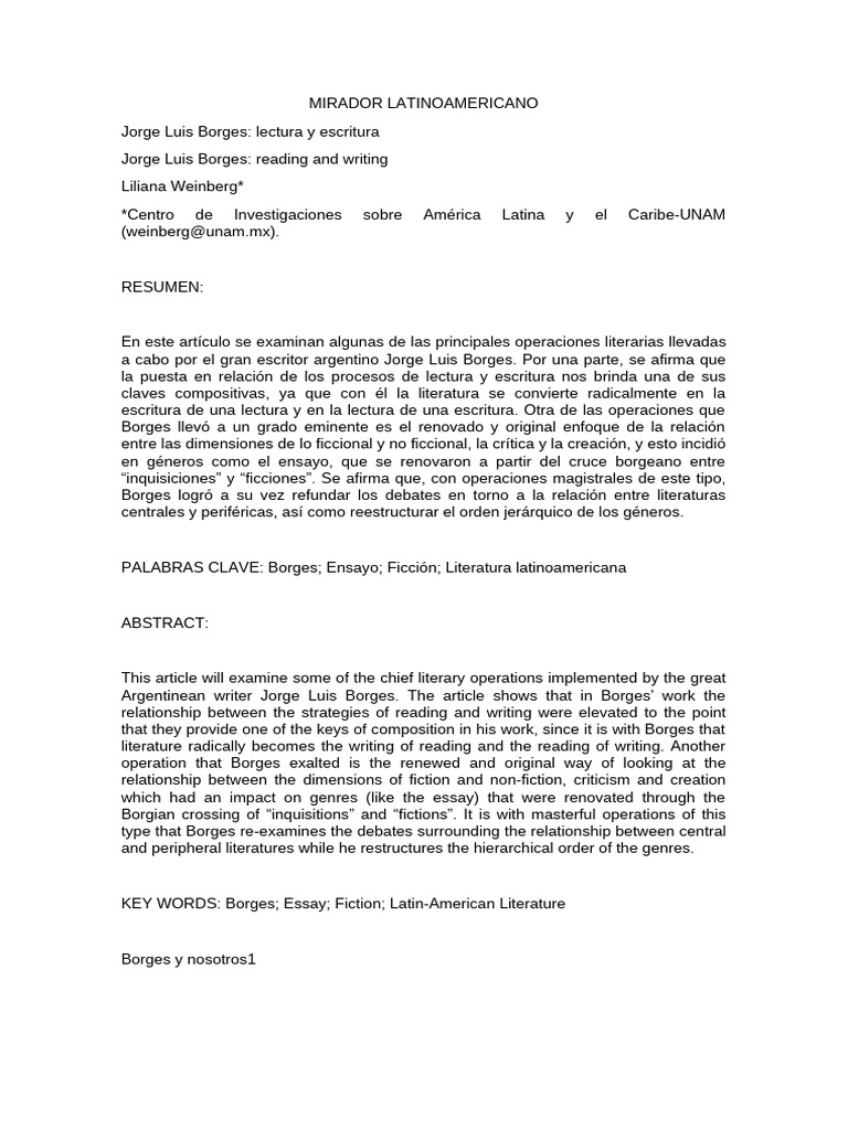 Jorge Luis Borge Lectura y Escritura | PDF